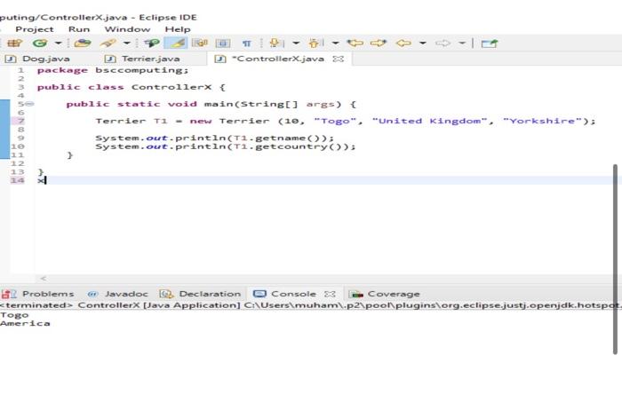 Solved Create a Dog class in Java as follows Create a | Chegg.com