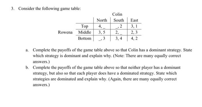 Solved 3. Consider the following game table: Top Rowena | Chegg.com