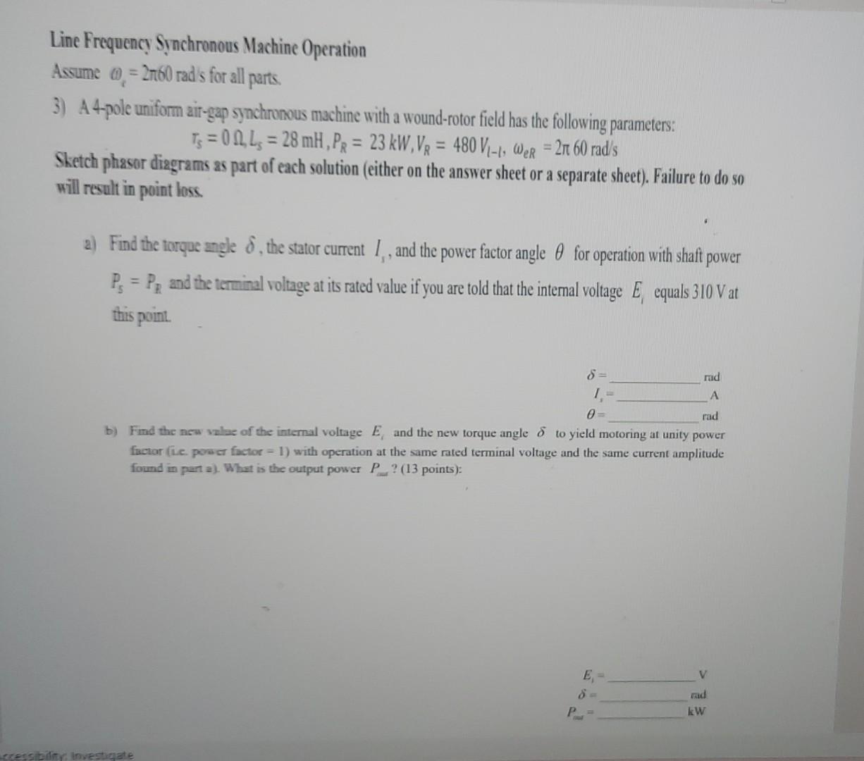 Solved Line Frequency Synchronous Machine Operation Assume | Chegg.com