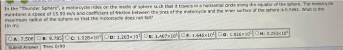 Solved In the "Thunder Sphere", a motorcycle rides on the | Chegg.com