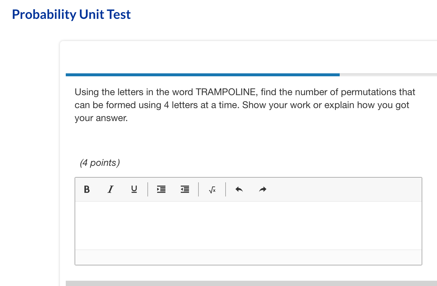 Solved Probability Unit TestUsing the letters in the word | Chegg.com