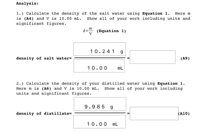 Solved Analysis: 1.) Calculate the density of the salt water | Chegg.com