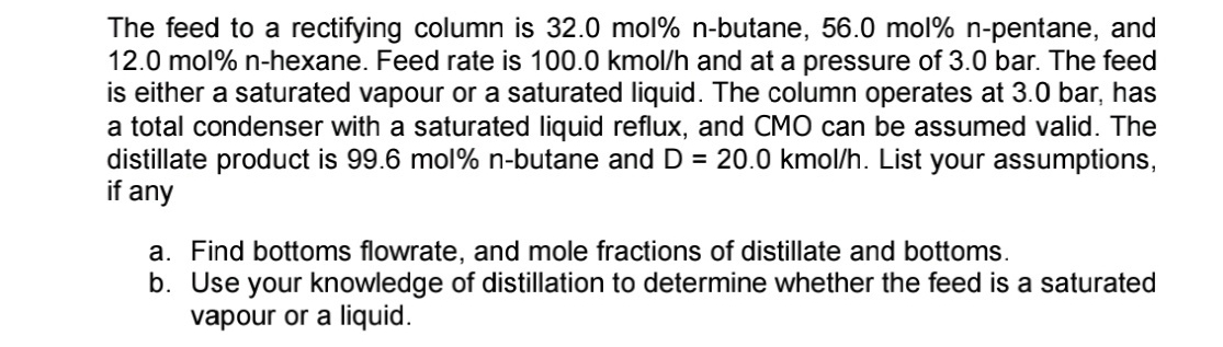 Solved The feed to a rectifying column is 32.0mol%n-butane, | Chegg.com