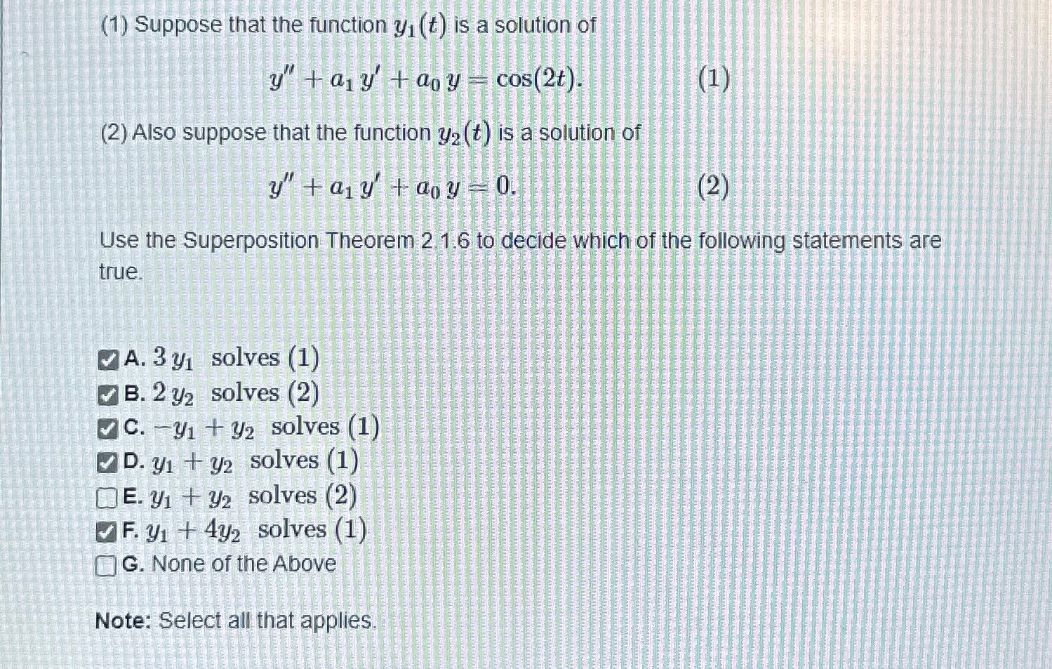Solved (1) Suppose that the function y_(1)(t) is a solution | Chegg.com