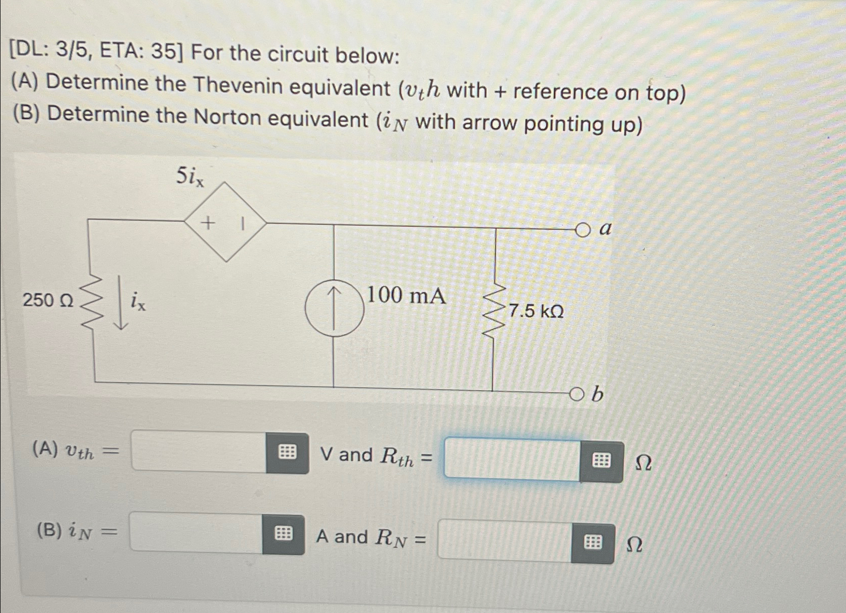 Solved [DL: 3/5, ﻿ETA: 35] ﻿For the circuit below:(A) | Chegg.com