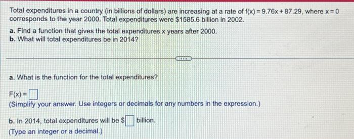 Solved Total expenditures in a country (in billions of | Chegg.com