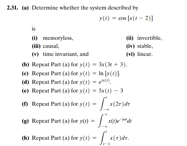 Solved 2.31. (a) ﻿Determine whether the system described | Chegg.com