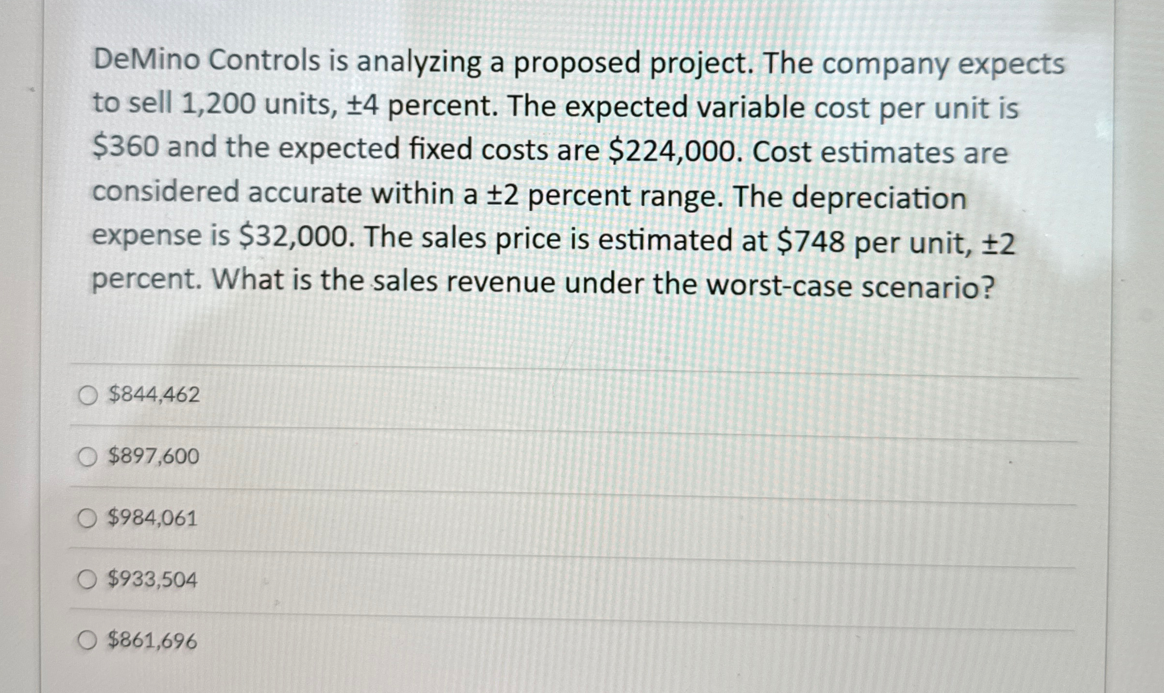 DeMino Controls is analyzing a proposed project. The | Chegg.com