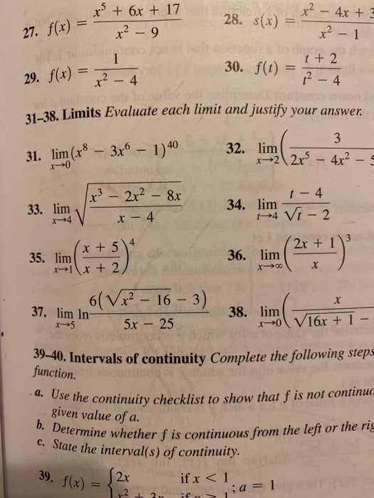 Solved .a. Use the continuity checklist to show that f is | Chegg.com
