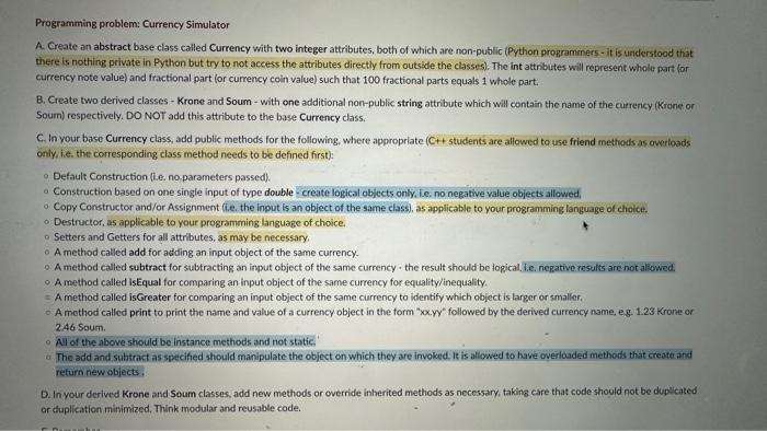 Solved Programming problem: Currency Simulator A. Create an | Chegg.com