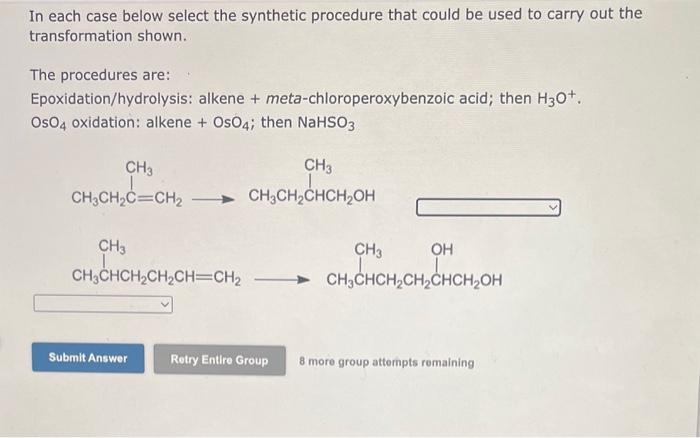 Solved In each case below select the synthetic procedure | Chegg.com