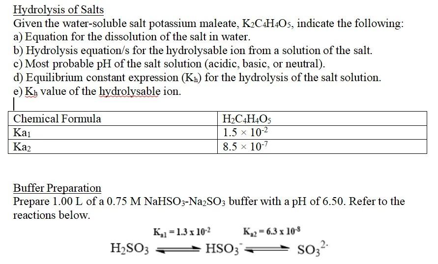 Hydrolysis of Salts Given the water-soluble salt | Chegg.com