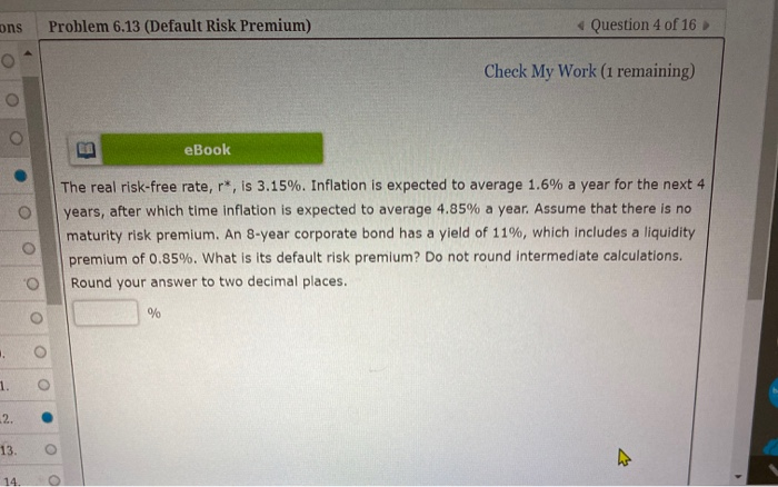 Solved ons Problem 6.13 (Default Risk Premium) Question 4 of | Chegg.com