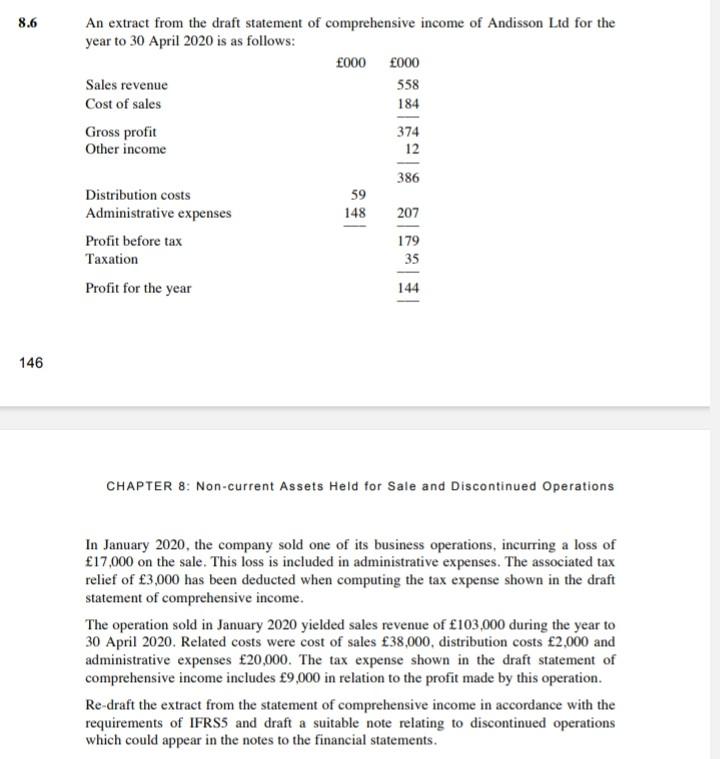Solved An extract from the draft statement of comprehensive | Chegg.com