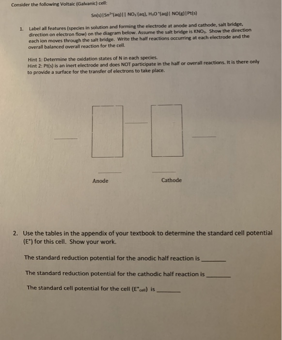 Solved Consider the following Voltaic (Galvanic) cell: Sn(s) | Chegg.com