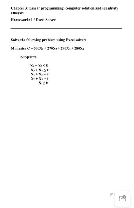 Solved Chapter 3: Linear programming computer solution and | Chegg.com