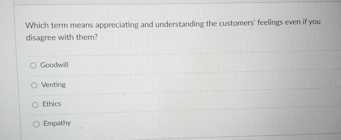 Solved Which term means appreciating and understanding the | Chegg.com