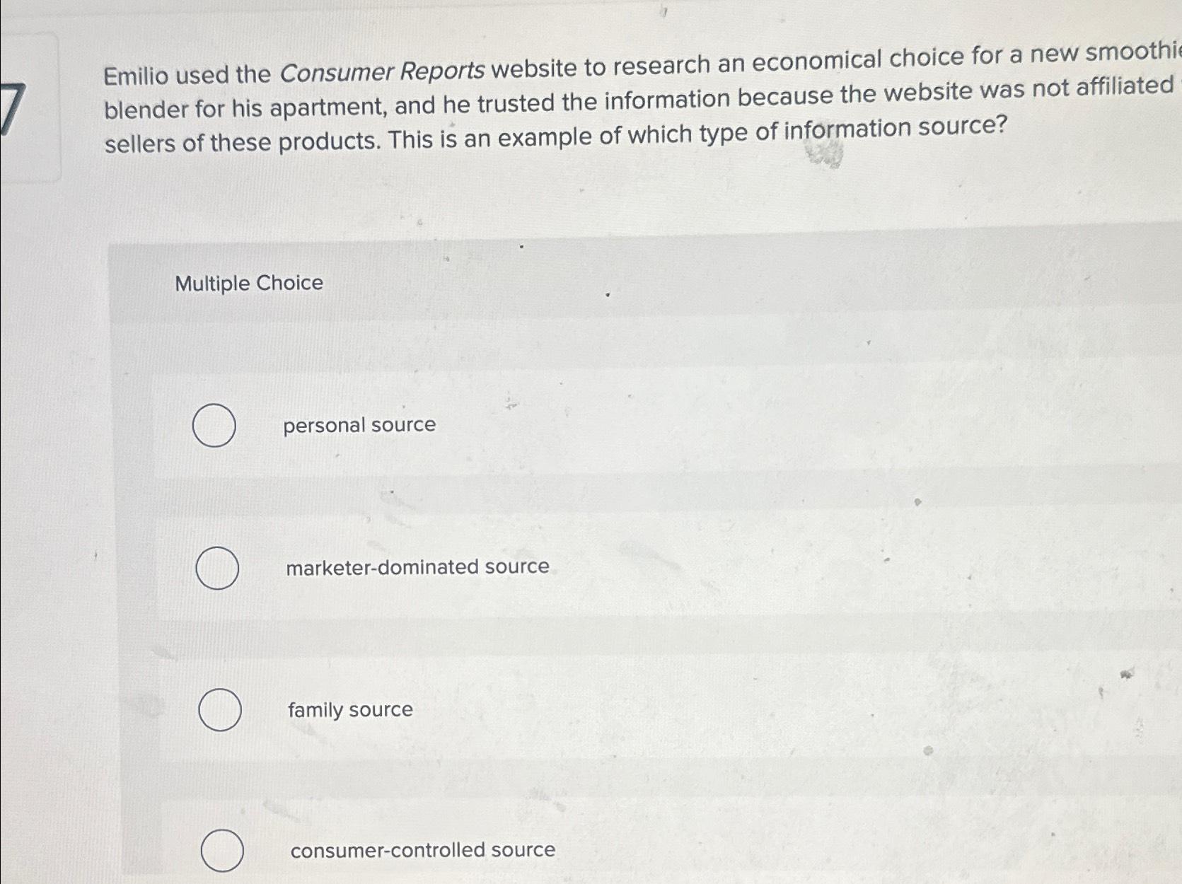 Solved Emilio used the Consumer Reports website to research | Chegg.com