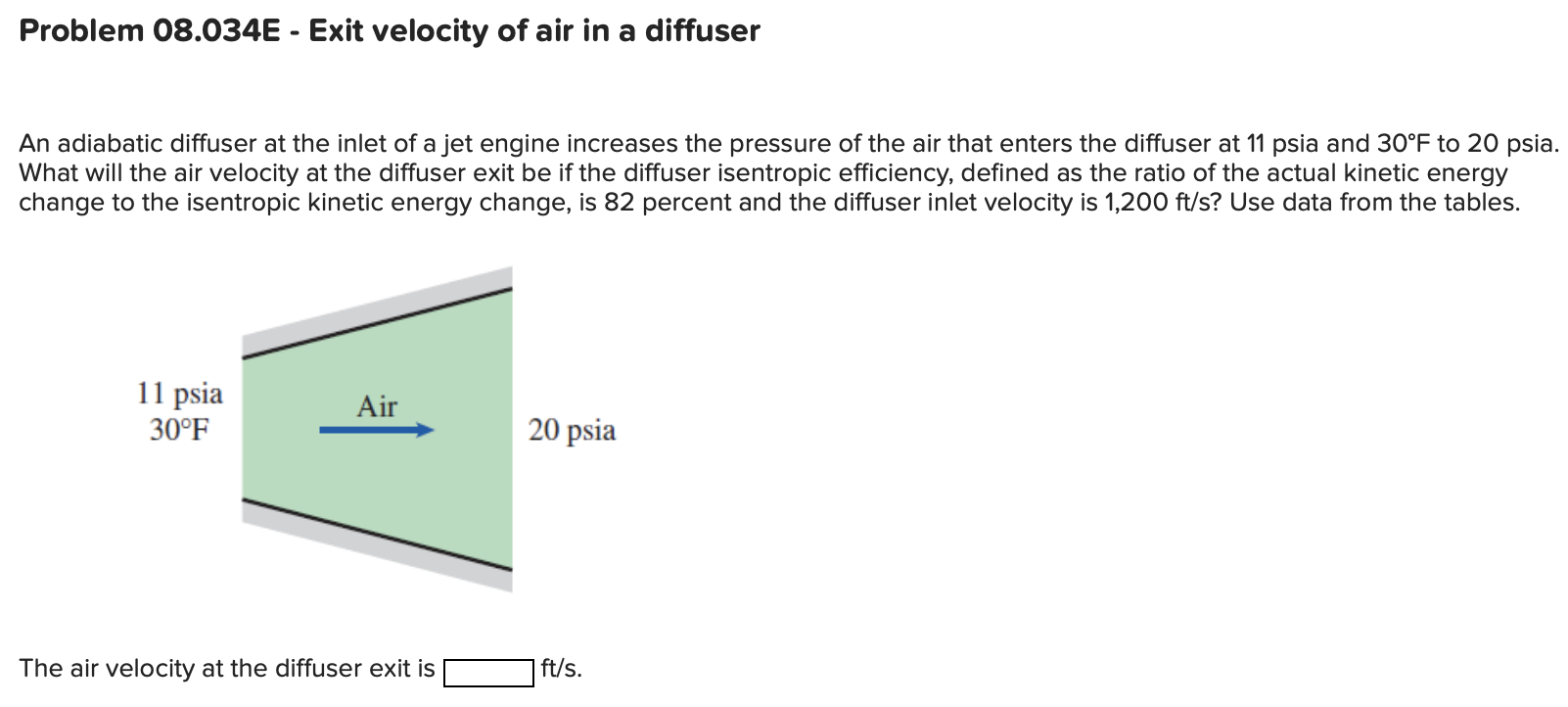 Solved Problem 08.034E - ﻿Exit velocity of air in a diffuser | Chegg.com