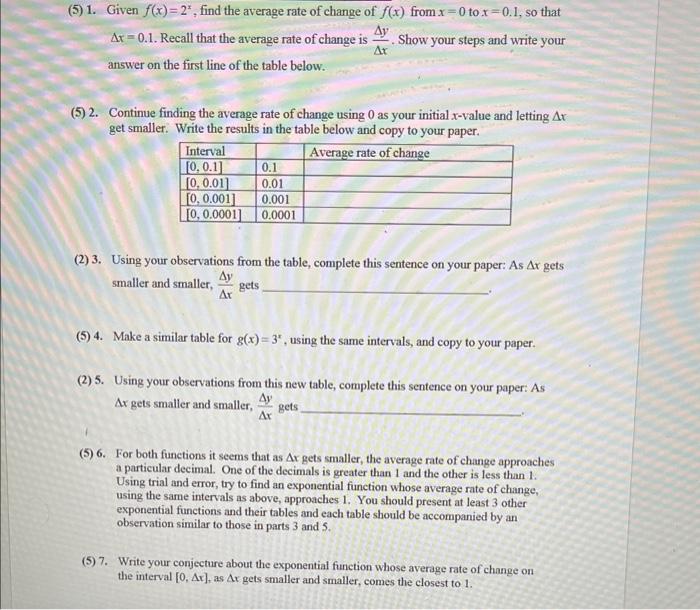 Solved (5) 1. Given f(x)=2x, find the average rate of change | Chegg.com