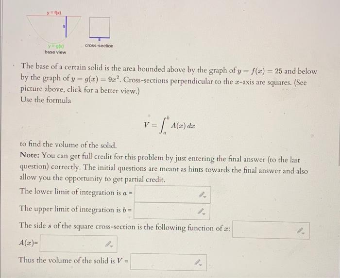 Solved y=fx) yo cross-section base view The base of a | Chegg.com