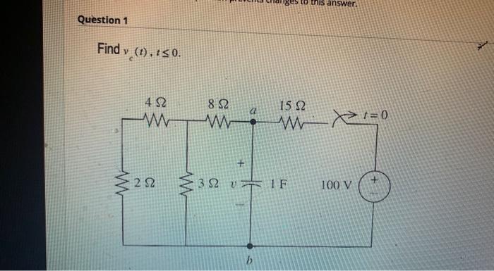 Solved Find vc(t),t≤0. | Chegg.com