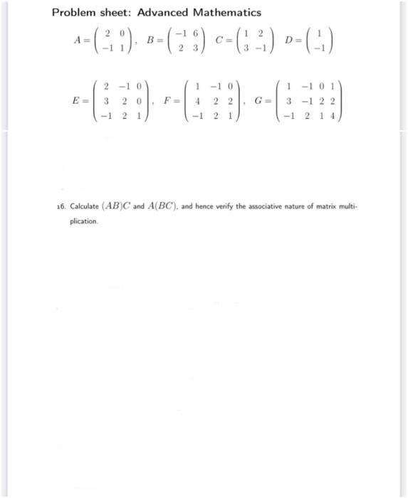 Solved Problem sheet: Advanced Mathematics | Chegg.com