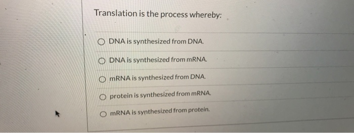 Solved Translation is the process whereby: ODNA is | Chegg.com