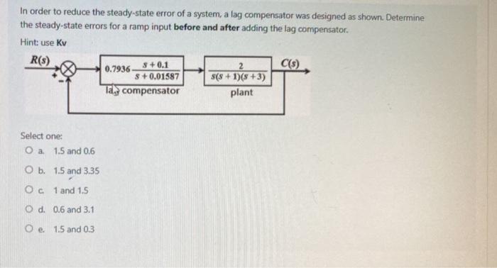 Solved In order to reduce the steady-state error of a | Chegg.com