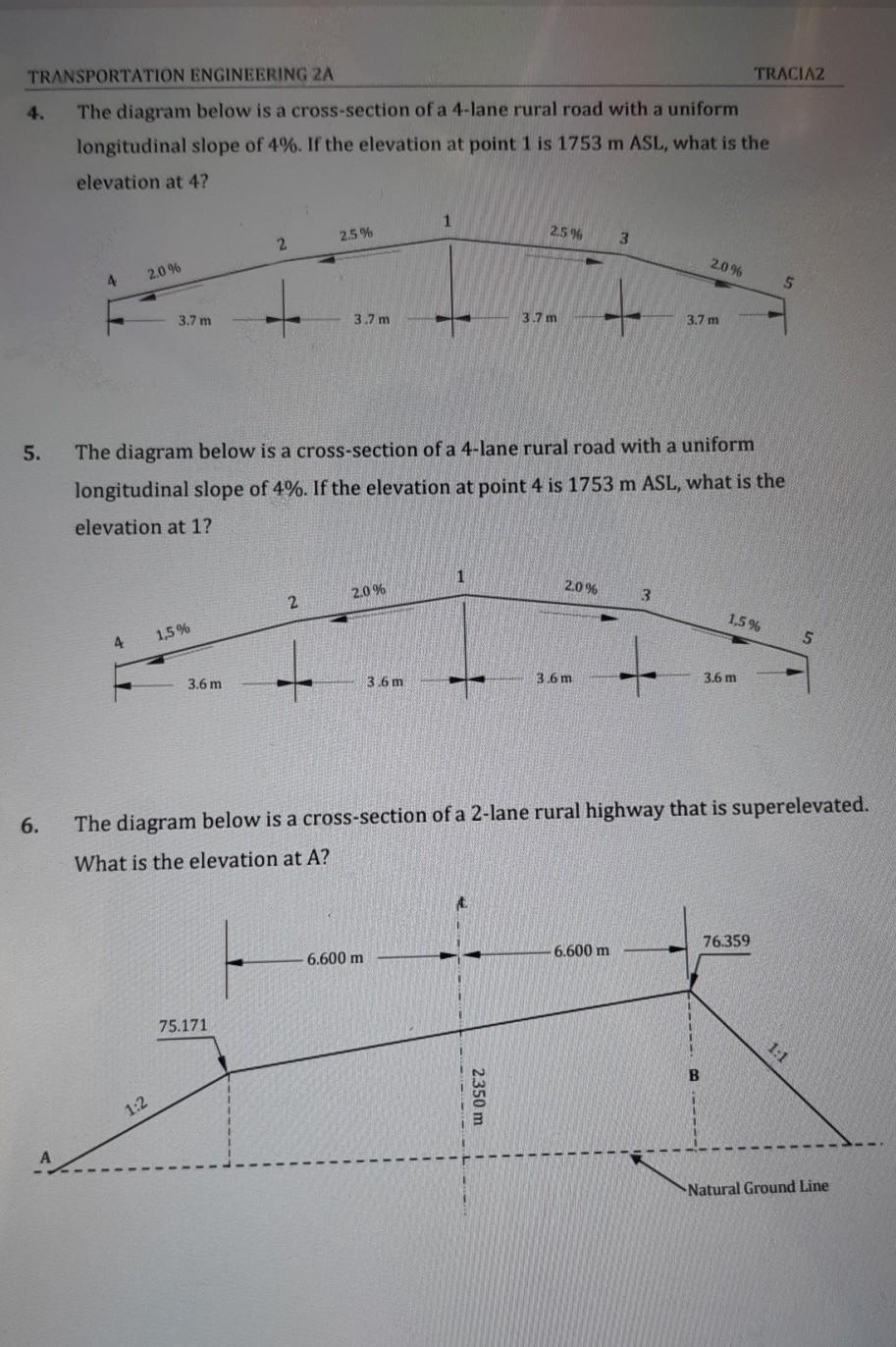 Solved TRANSPORTATION ENGINEERING 2A TRACIA 4. The diagram | Chegg.com