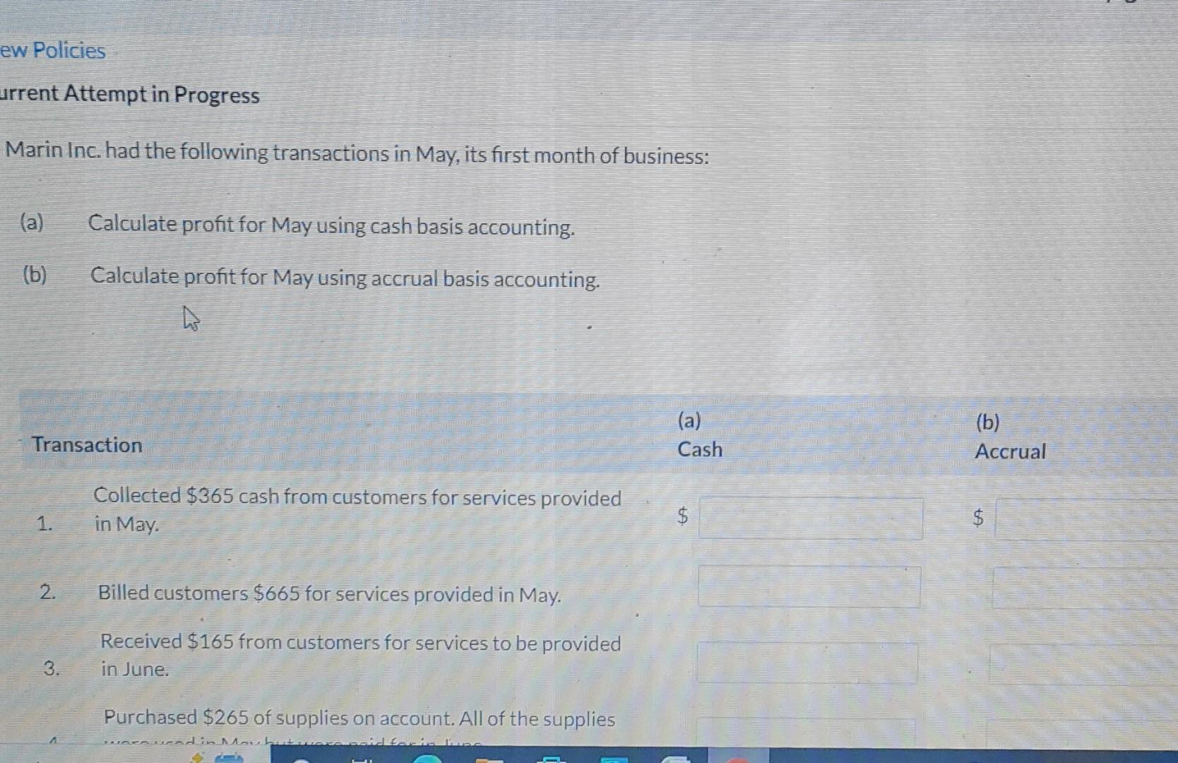 Solved ew Policies urrent Attempt in Progress Marin Inc. had | Chegg.com