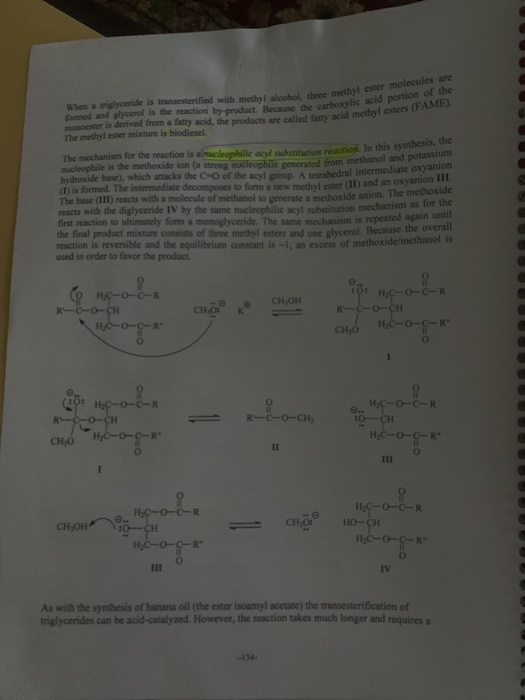 SYNTHESIS OF BIODIESEL REPORT FORM Name Drawer Number | Chegg.com