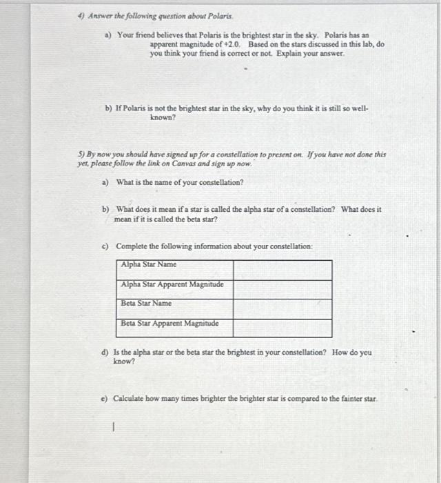 Solved 4 Answer The Following Question About Polaris A