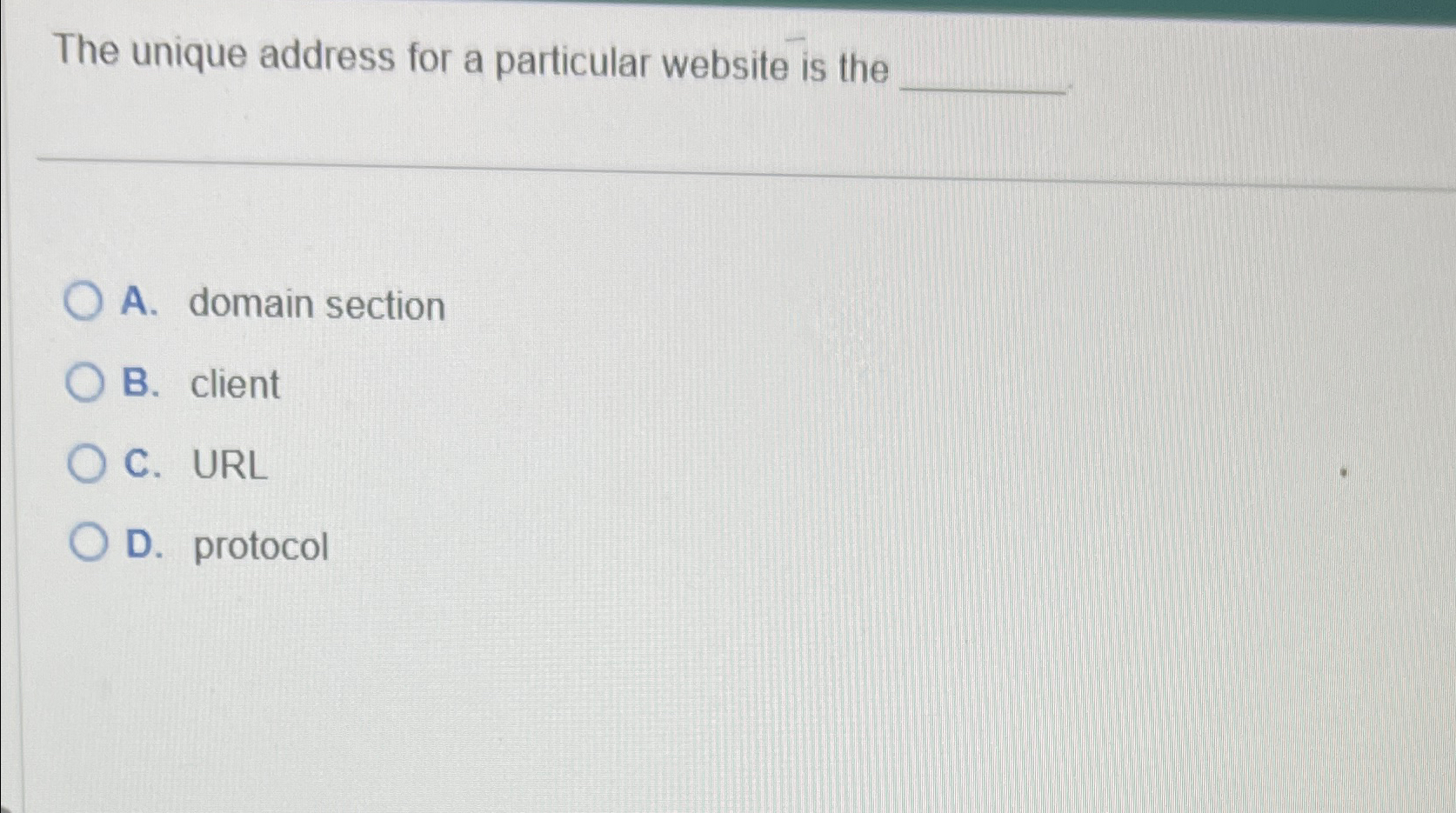 Solved The unique address for a particular website is the | Chegg.com