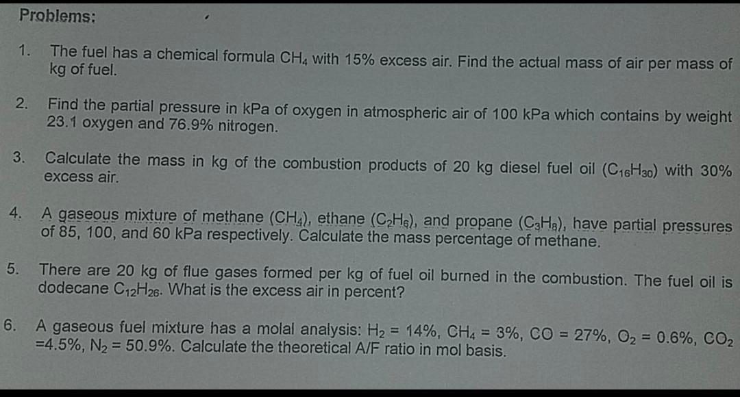 Solved Problems: 1. The fuel has a chemical formula CHA with | Chegg.com