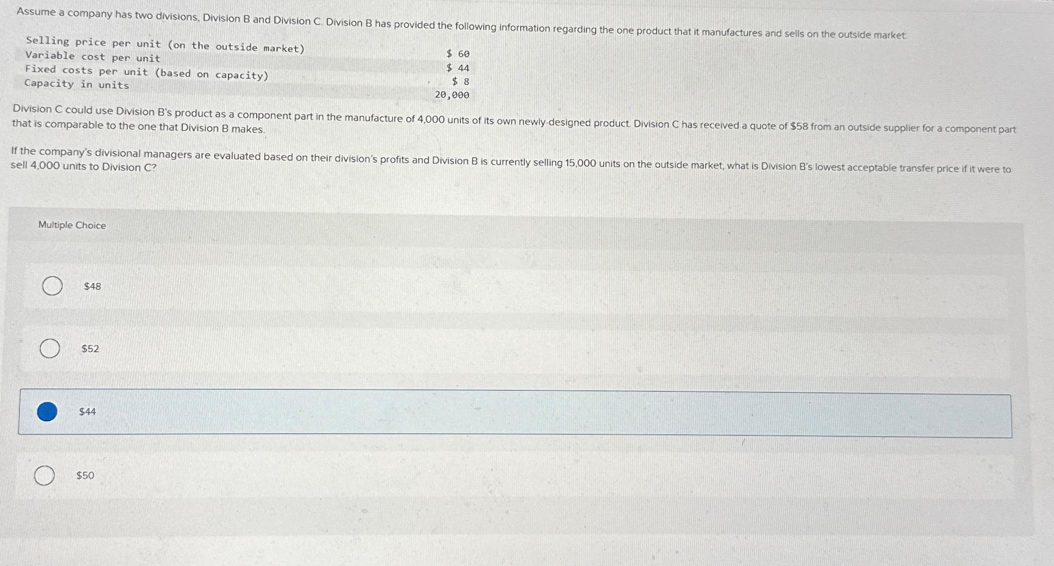Solved Selling price per unit (on the outside | Chegg.com