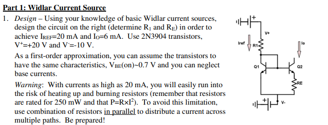 Solved Part 1: Widlar Current SourceDesign - ﻿Using your | Chegg.com