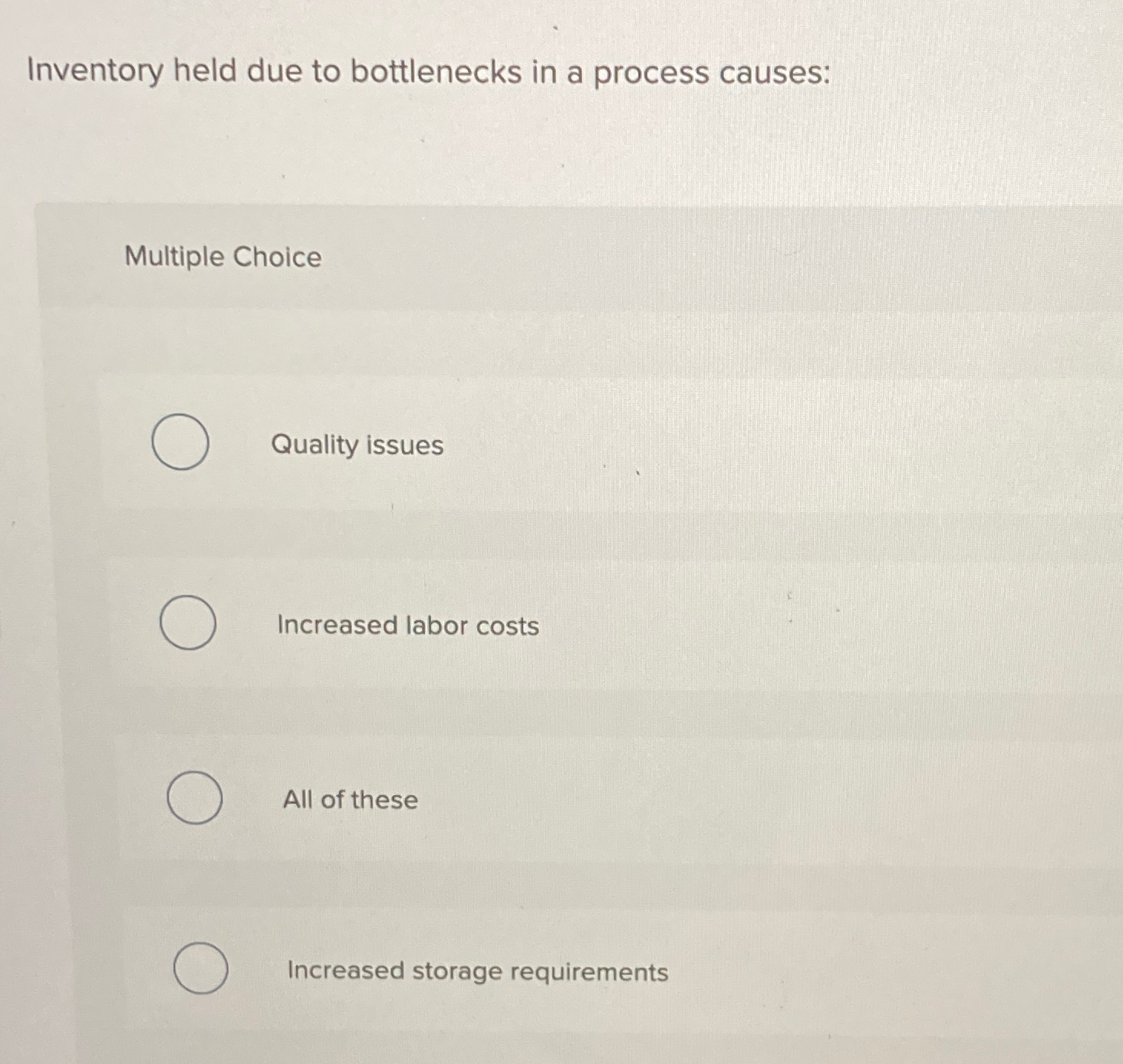 Solved Inventory held due to bottlenecks in a process | Chegg.com