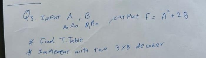 Solved Q3. InPut A,B, output F=A2+2B A1A0B1B0 * Find T. | Chegg.com