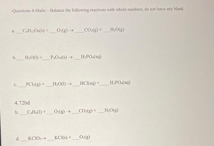 Solved -Questions 4.68abc-Balance the following reactions | Chegg.com