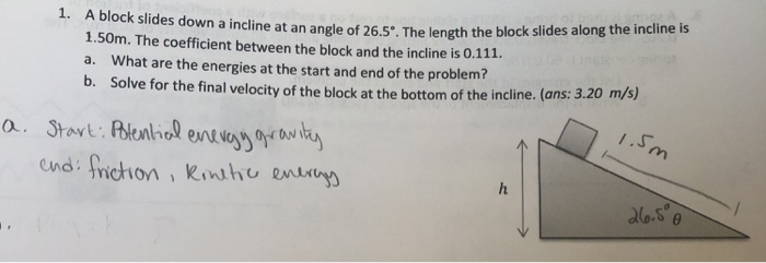 Solved 1. a. A block slides down a incline at an angle of | Chegg.com