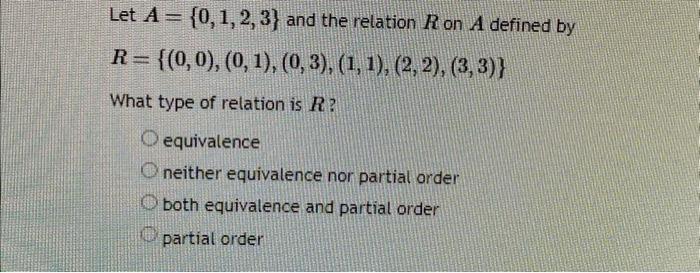 Solved Let A={0,1,2,3} and the relation R on A defined by | Chegg.com
