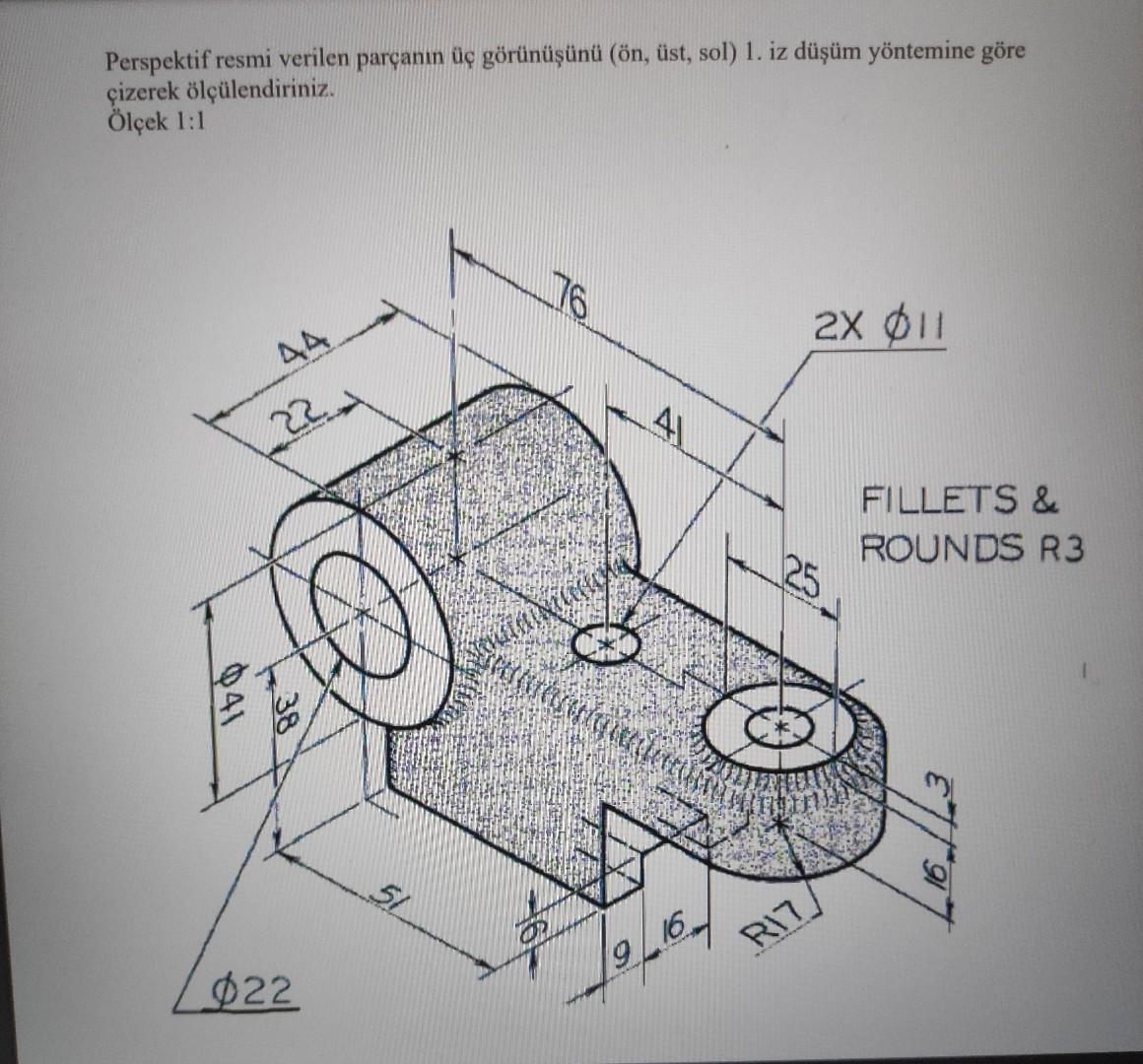 Perspective picture shows three views of the given | Chegg.com