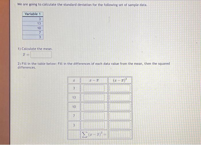 Solved We are going to calculate the standard deviation for | Chegg.com