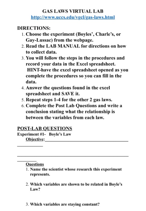 Solved GAS LAWS VIRTUAL LAB | Chegg.com