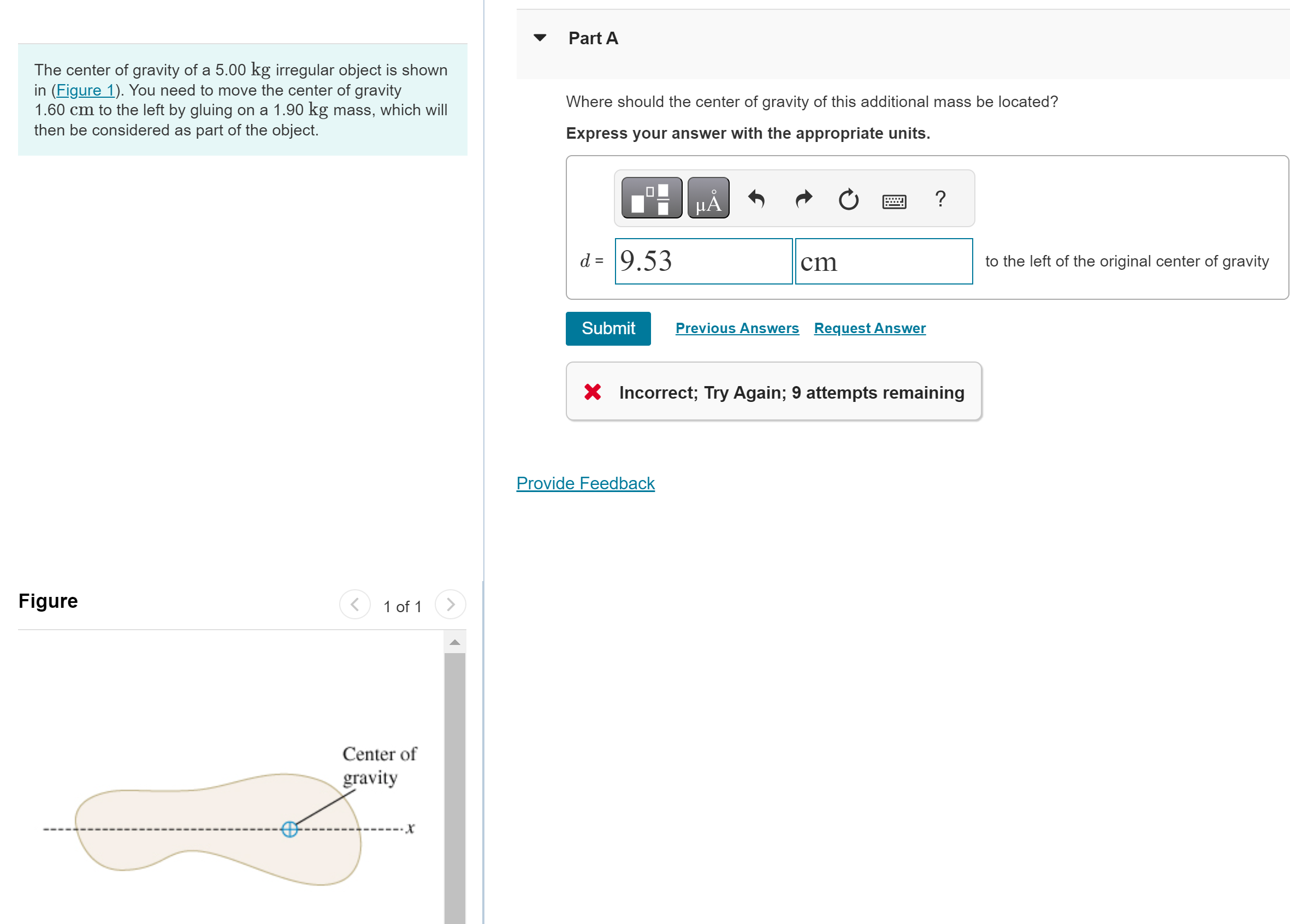 Solved Part AThe center of gravity of a 5.00kg ﻿irregular | Chegg.com