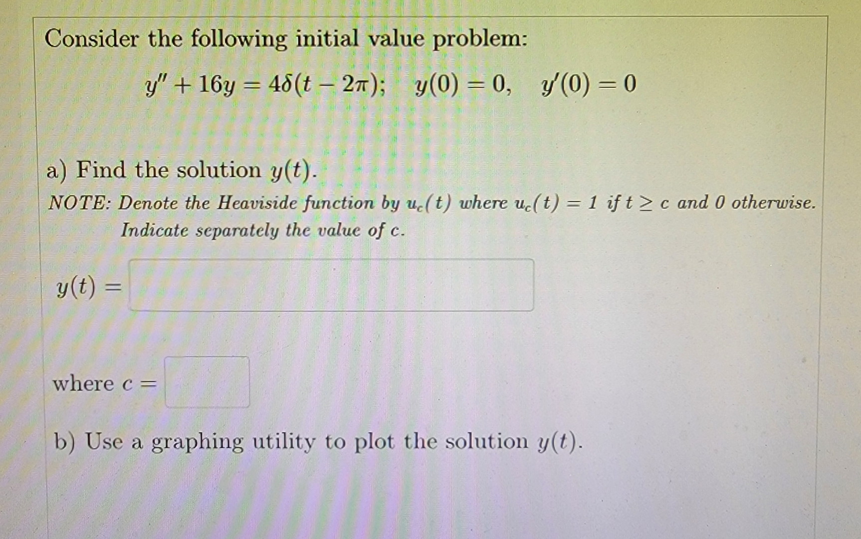 Solved Consider the following initial value | Chegg.com