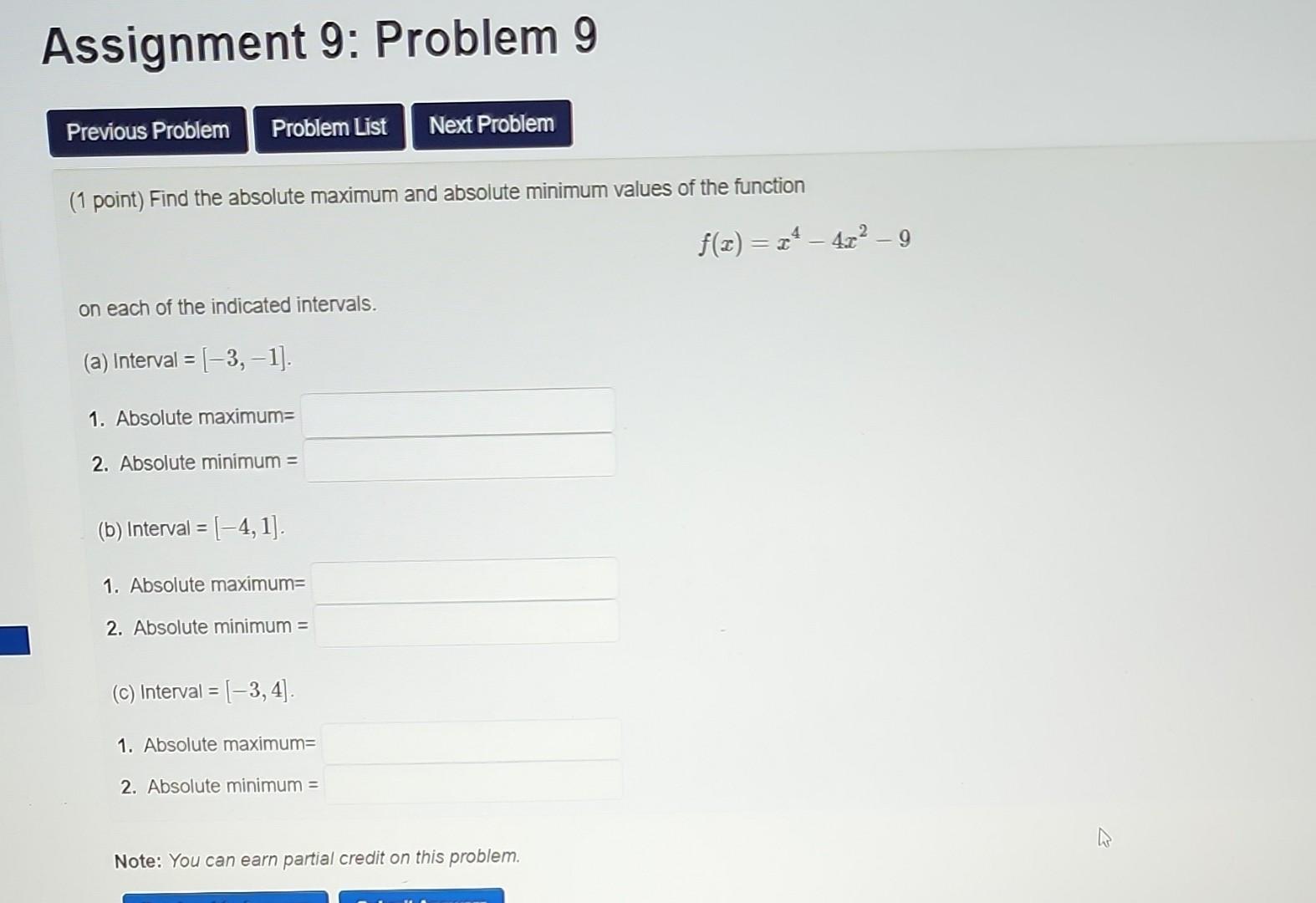 Solved (1 point) Find the absolute maximum and absolute | Chegg.com
