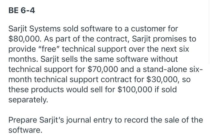 Solved BE 6-4 Sarjit Systems sold software to a customer for | Chegg.com