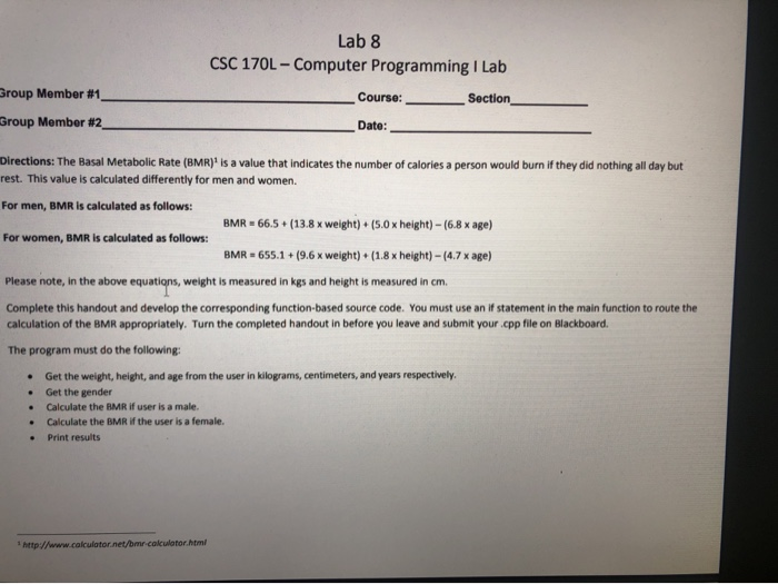 Solved Lab 8 Csc 170l Computer Programming I Lab Course 